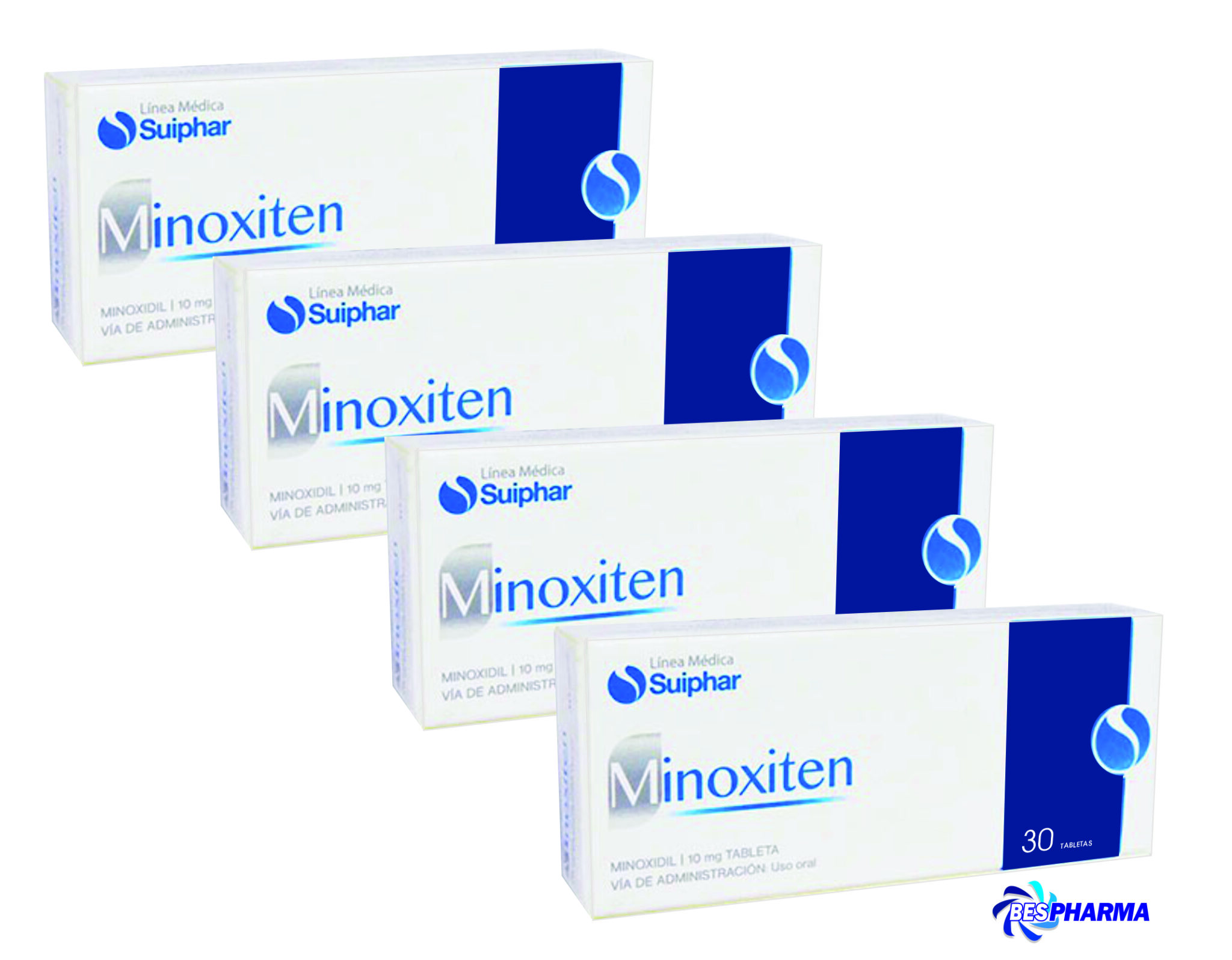 Minoxidil Crecimiento Capilar MINOXITEN SUIPHAR 4 Cajas X 30 Tab ...